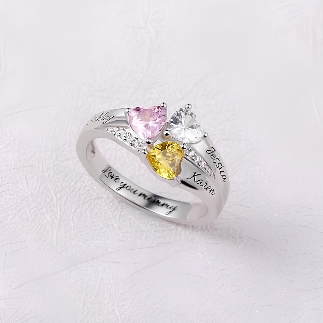 Couple Birthstone Name Ring | Personalized Ring | Birthday/mother's Day ...