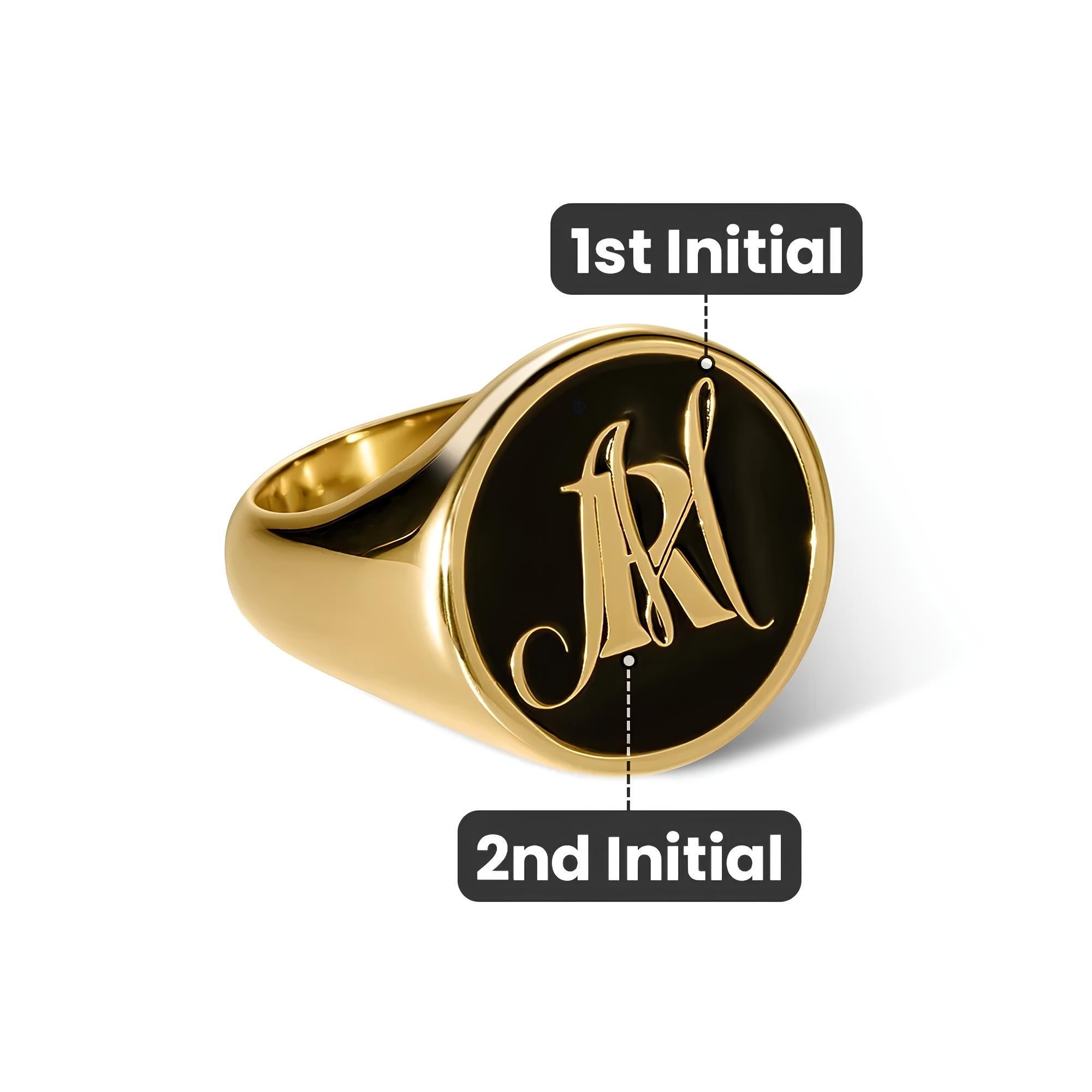 Personalized Initials Stacked Signet Ring With Engraved Text ...
