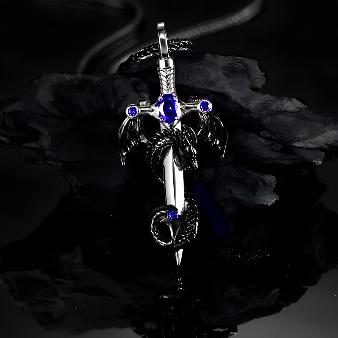 Dragon and Sword With Birthstone Necklace | Gothic Jewellery Gift for ...