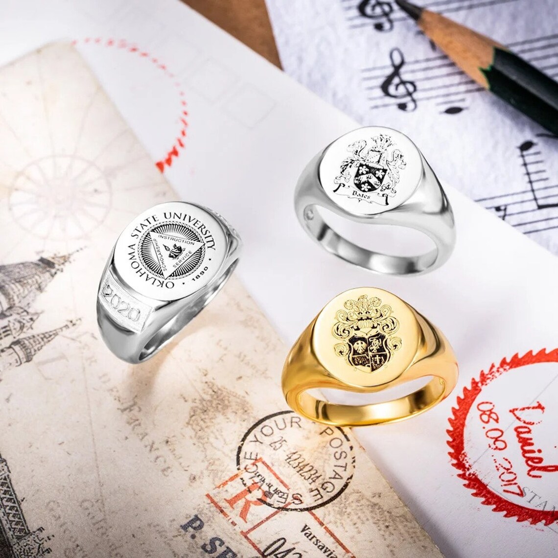 Personalized Family Signet Picture Rings | Sterling Silver 925 Signet ...