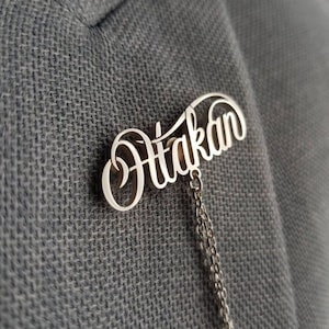 Personalized Name Lapel Pin With Chain | Wedding Name Lapel Pin | Gift ...