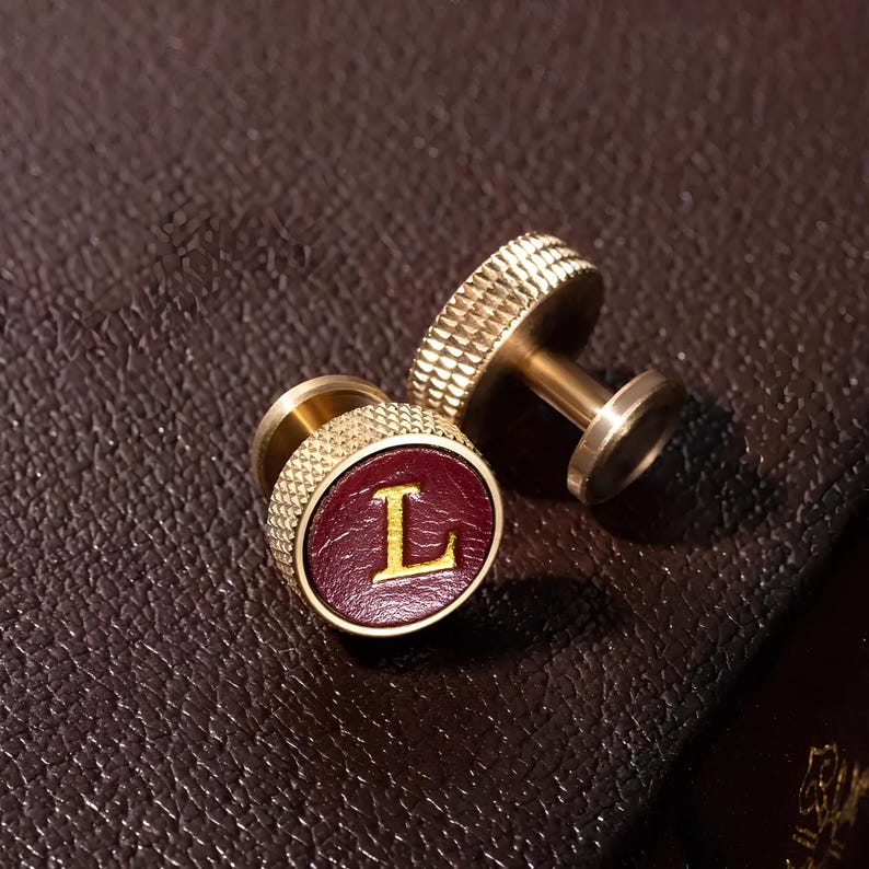 Personalized Initials Knurled Brass Leather Cufflinks | Men's Monogram ...