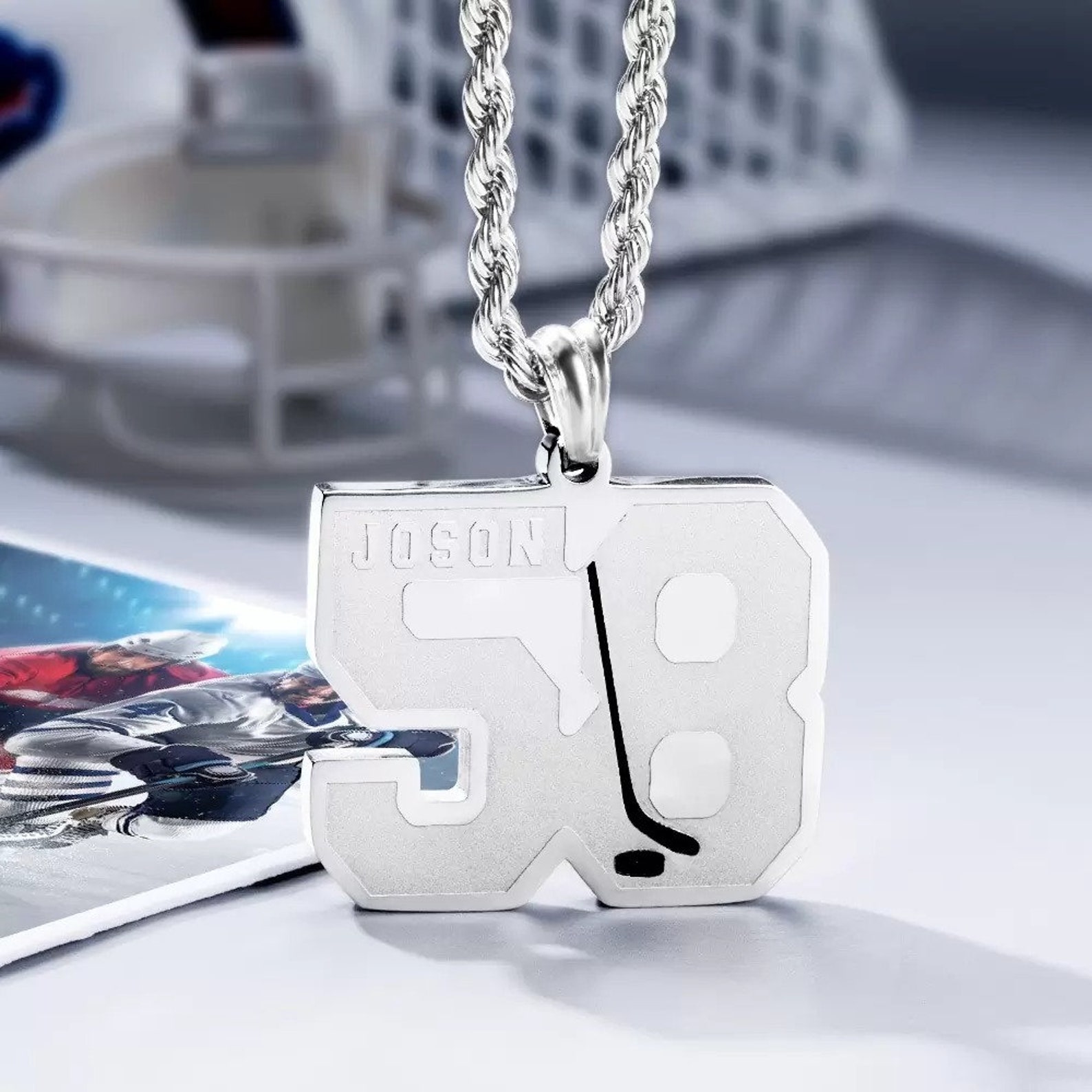 Custom Ice Hockey Numbers Necklace With Name | Hockey Team Gifts for ...