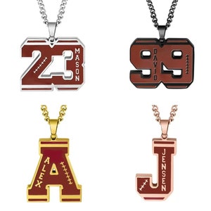 Personalized Initial & Number Football Necklace, Football Necklace With ...