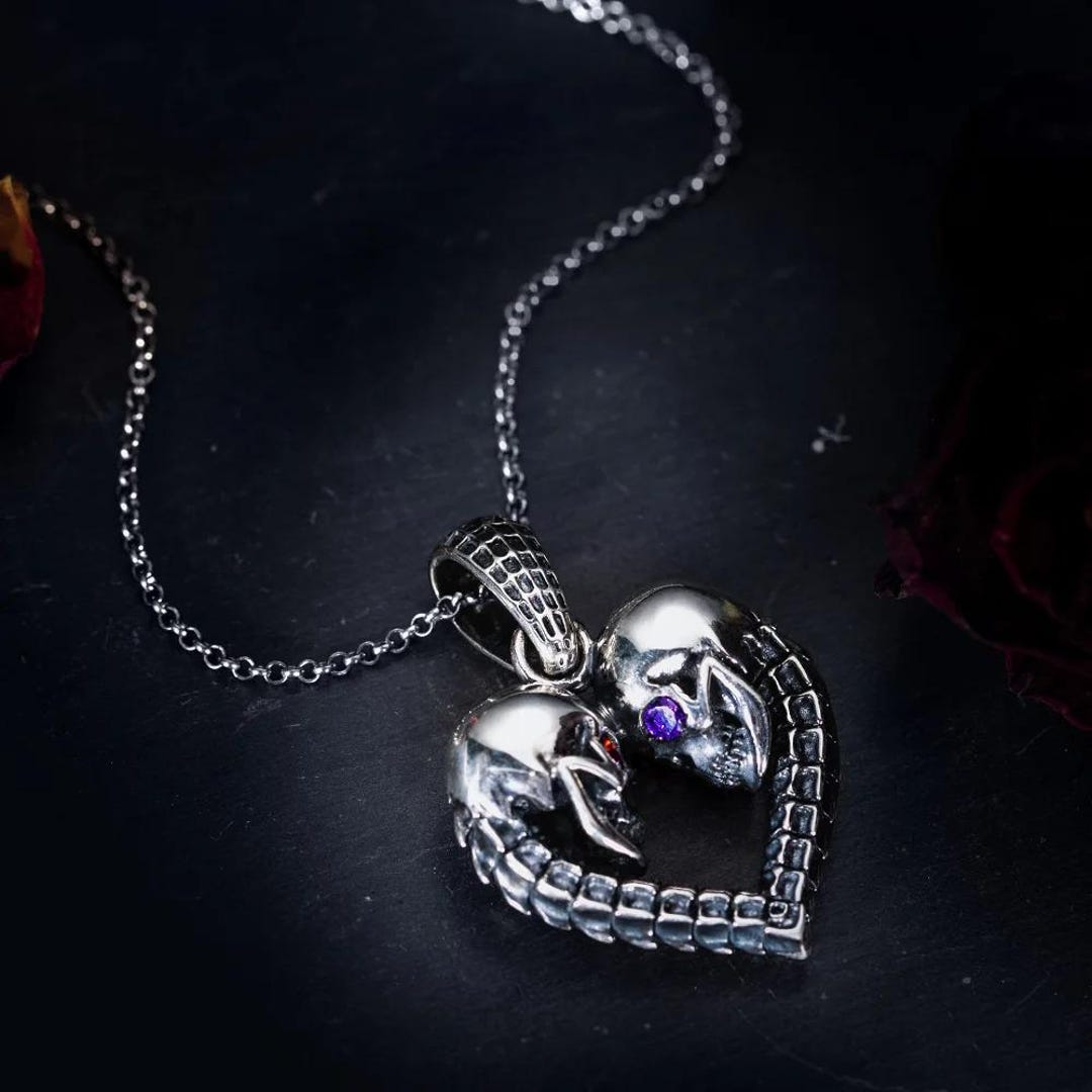 Customized Skull Heart Necklace With Birthstones | Gothic Skull ...