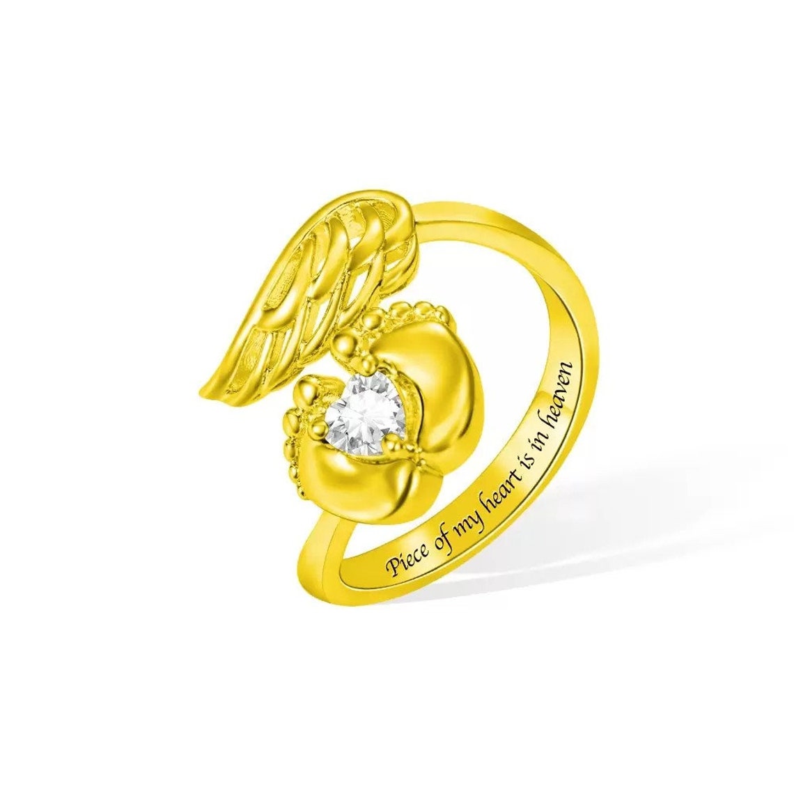 Personalized Angel Wings and Baby Feet Memorial Ring Sterling Silver ...