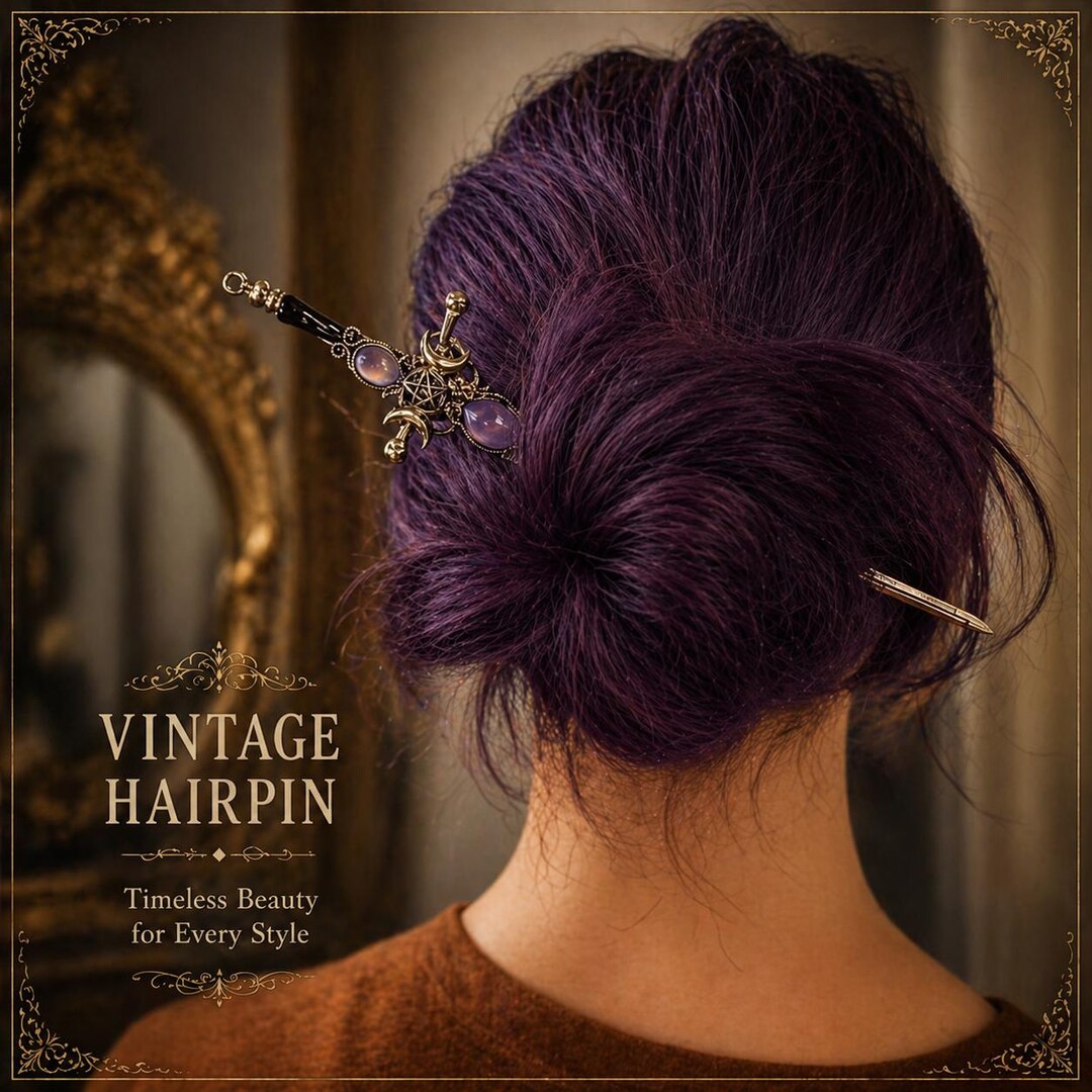 Witch Sword Hair Stick With Purple Triple Moon Hair Dagger Design ...