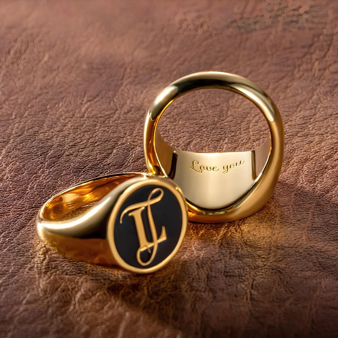 Personalized Initials Stacked Signet Ring With Engraved Text ...