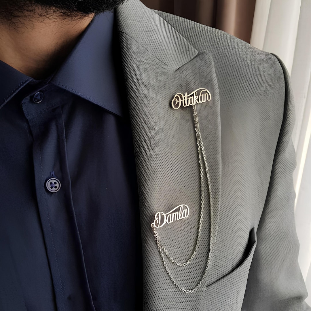 Personalized Name Lapel Pin With Chain | Wedding Name Lapel Pin | Gift ...