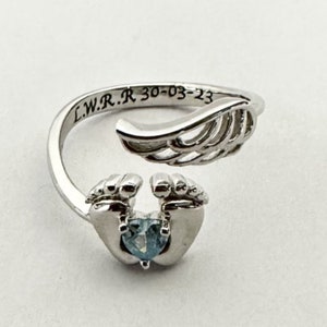 Personalized Angel Wings and Baby Feet Memorial Ring Sterling Silver ...