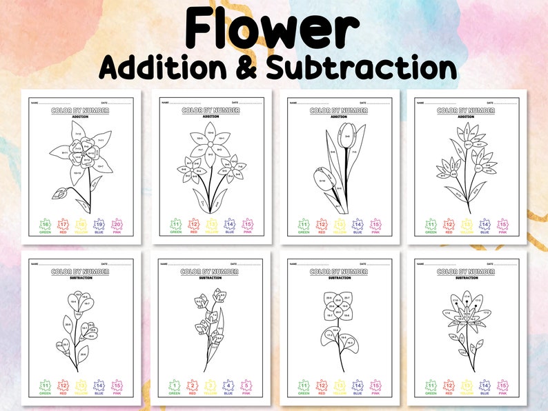 360 First Grade Color by Number Worksheet, Addition and Subtraction 1 ...