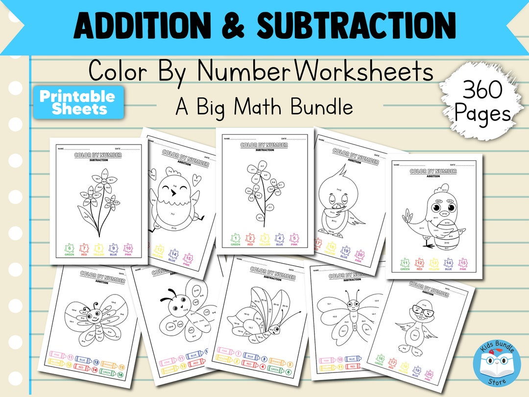 360 First Grade Color by Number Worksheet, Addition and Subtraction 1 ...