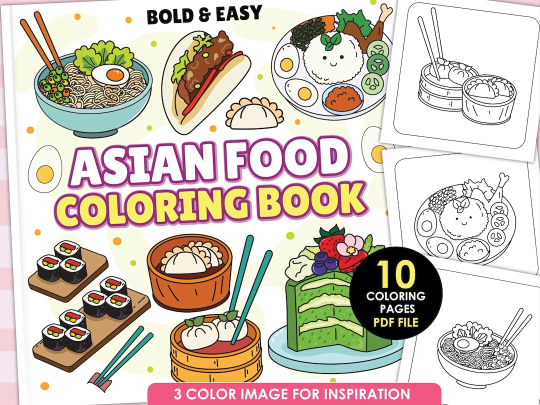 Cozy and Bold: Simple 10-page Asian Food Coloring Pages, Easy Bold ...