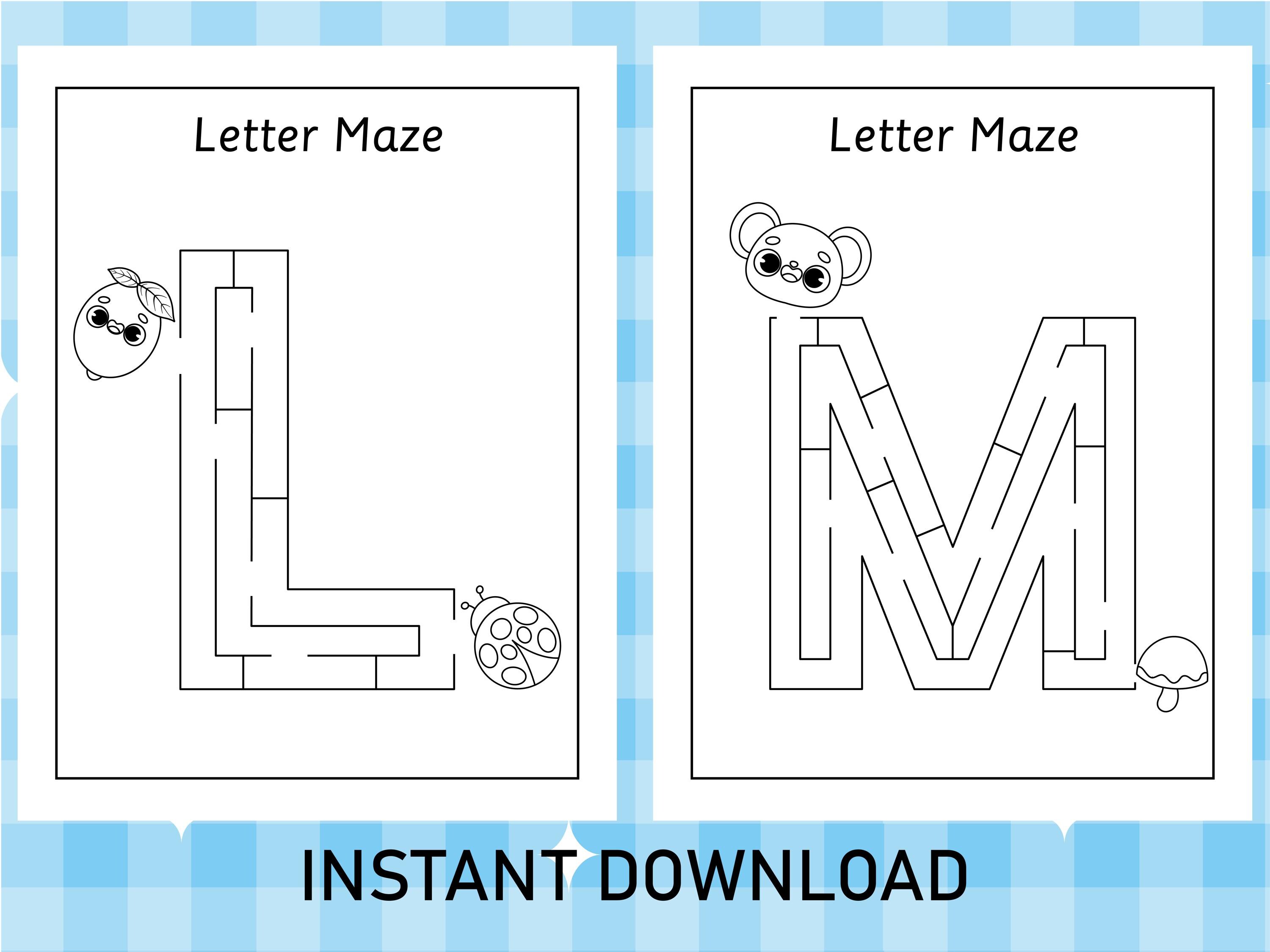 Letter Mazes, Uppercase A-Z, Kids Fun Maze Activity Worksheets ...