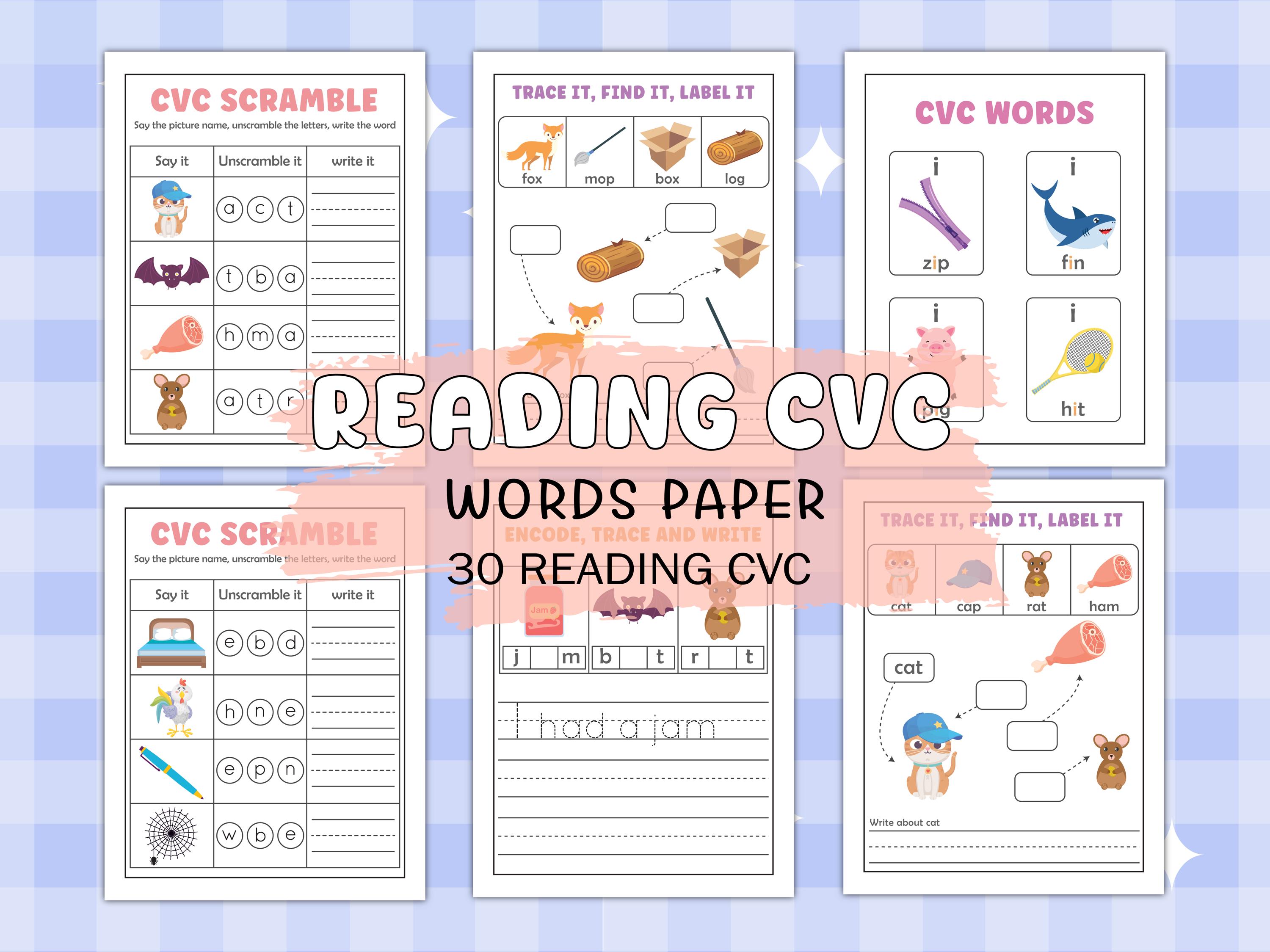 Reading CVC Words Paper, Kindergarten Reading, Spelling & Writing ...