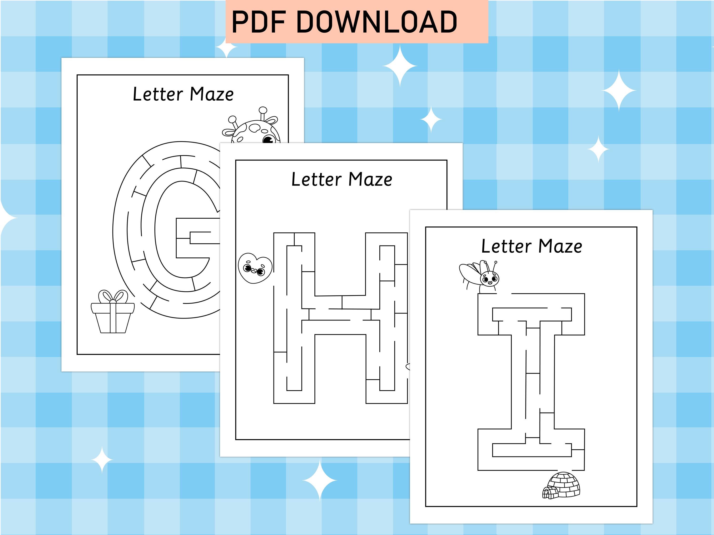 Letter Mazes, Uppercase A-Z, Kids Fun Maze Activity Worksheets ...