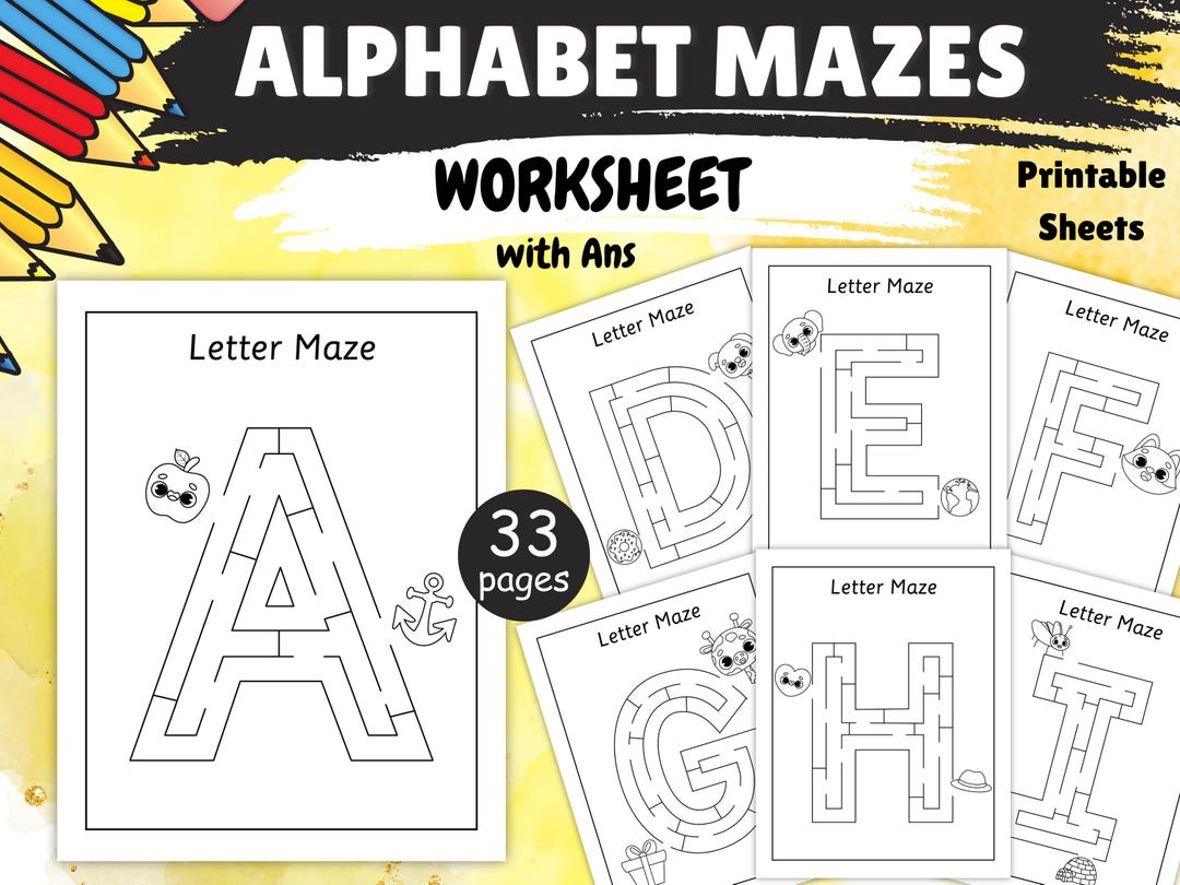 Letter Mazes, Uppercase A-Z, Kids Fun Maze Activity Worksheets ...
