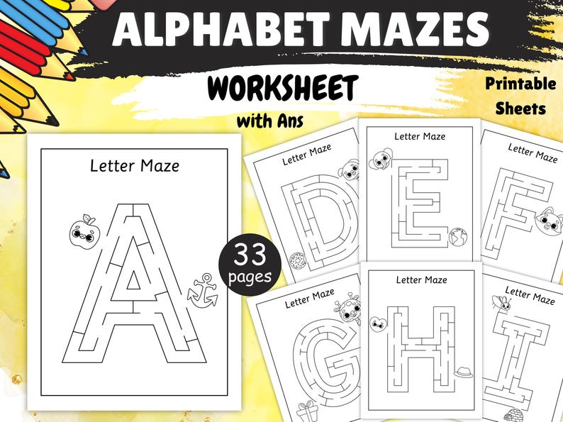 Letter Mazes, Uppercase A-Z, Kids Fun Maze Activity Worksheets ...
