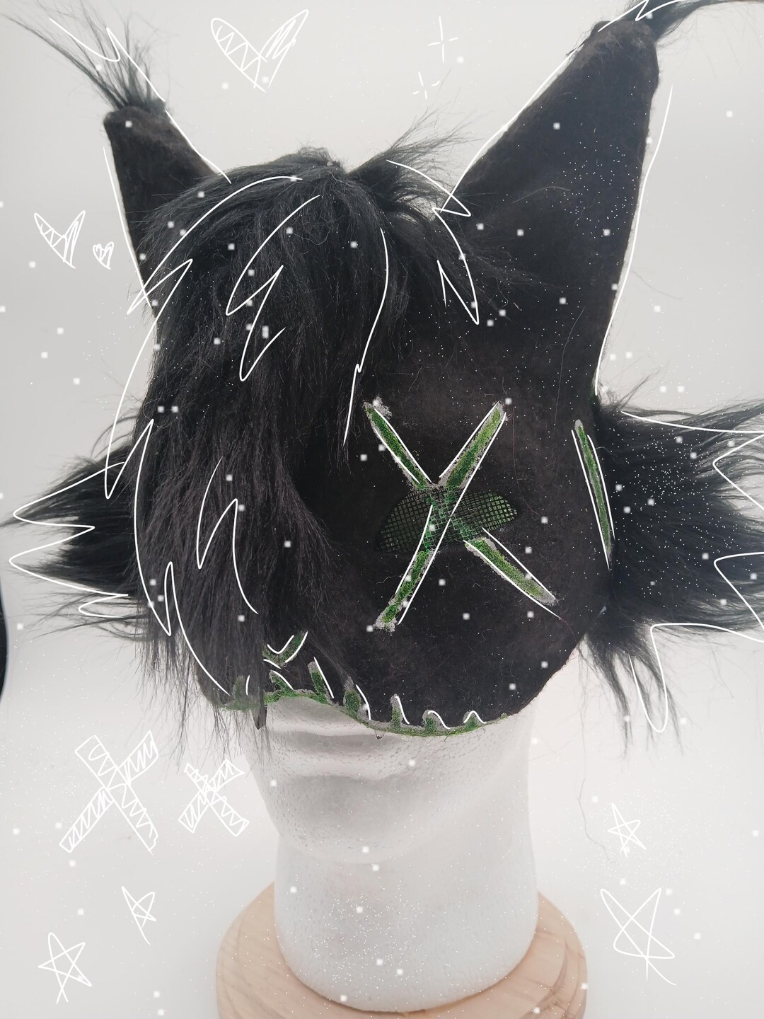 Black Therian Mask: Neon Green Glow-in-the-dark Patterns - Etsy