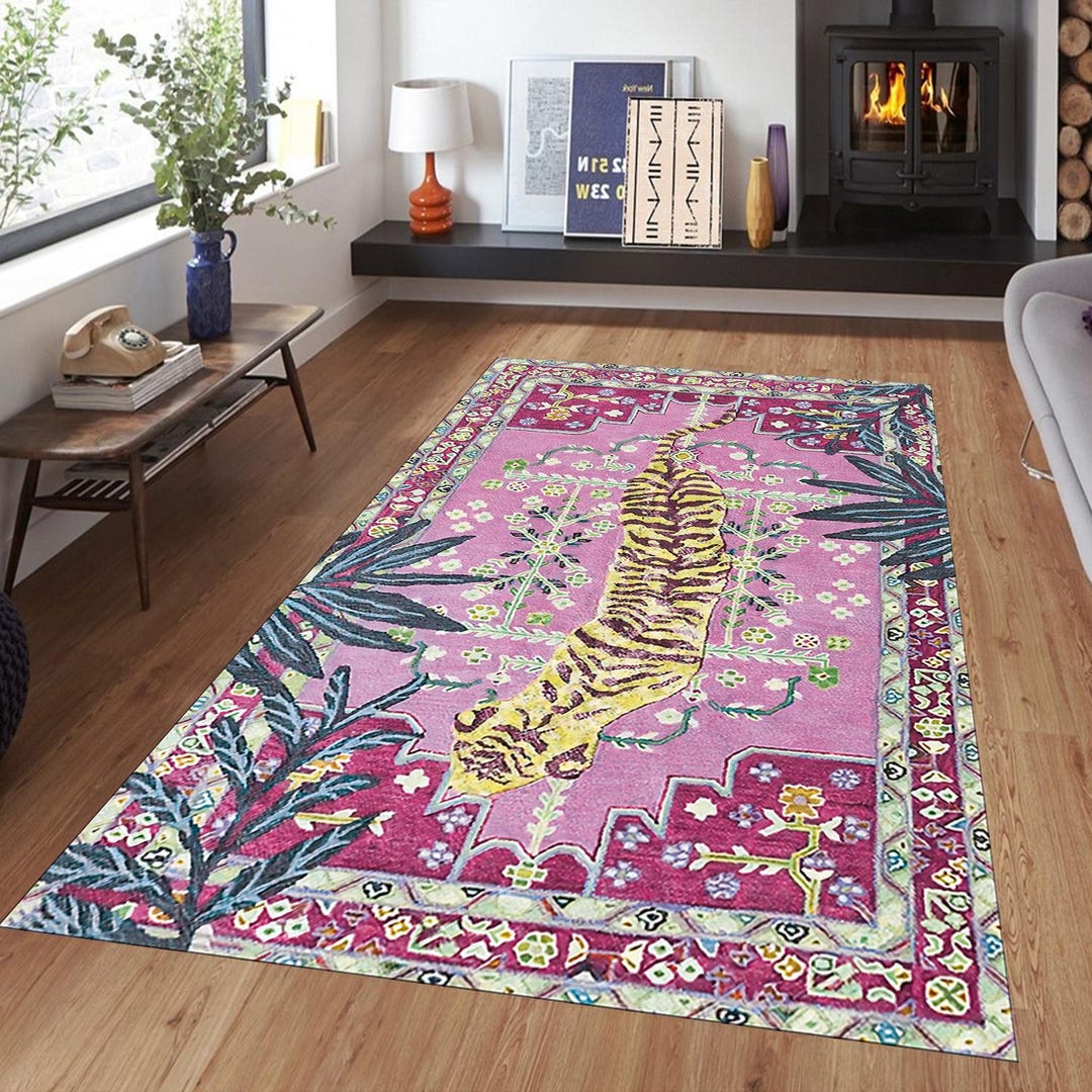 Pink Rug, Tibetan Tiger Rug, Tiger Rug, Floor Rug, Washable Rug, Pink ...