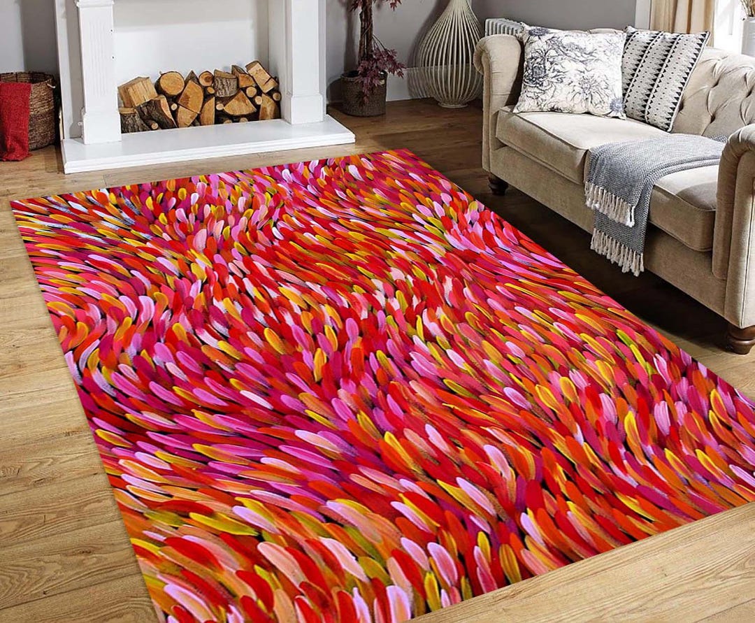 Colorful Abstract Area Rug, Modern Pink Rug, Red Artistic Floor Mat ...