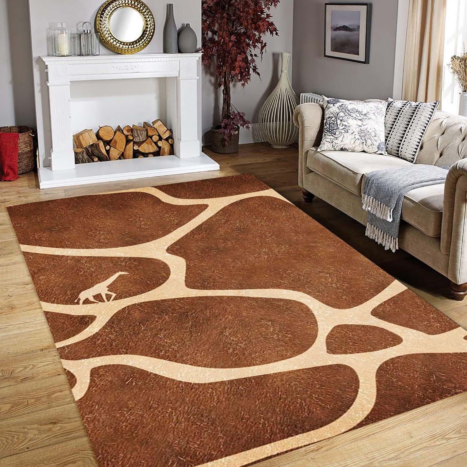 Safari Giraffe Area Rug, Brown Animal Rug, Minimalist Wildlife Accent ...