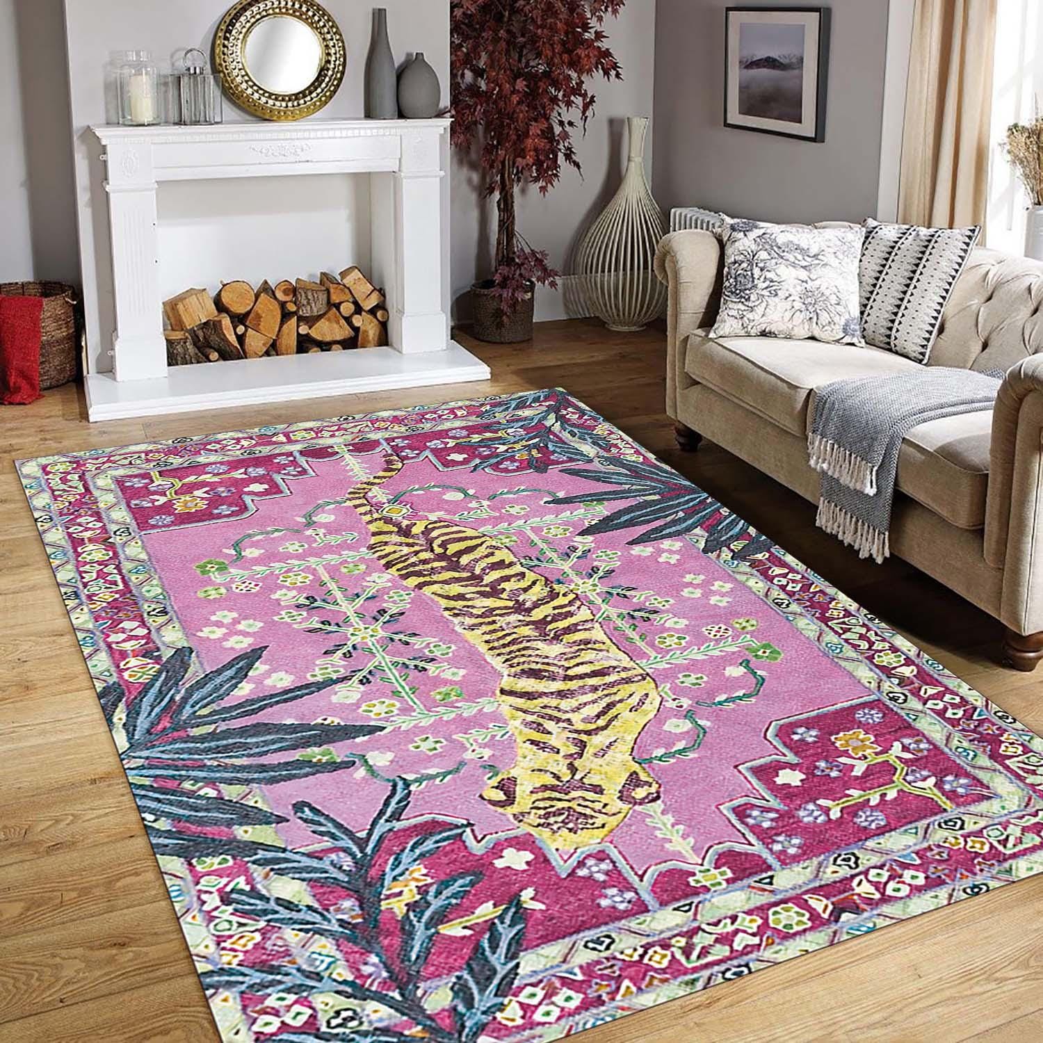 Pink Rug, Tibetan Tiger Rug, Tiger Rug, Floor Rug, Washable Rug, Pink ...