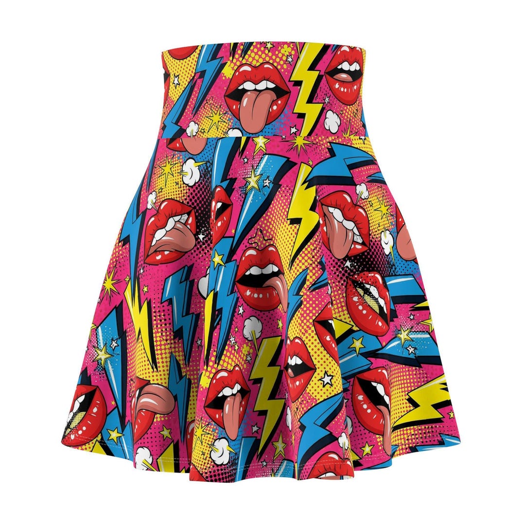 Pop Art Skater Skirt, Comic Lips Burst (high Waist, Stretch) - Etsy