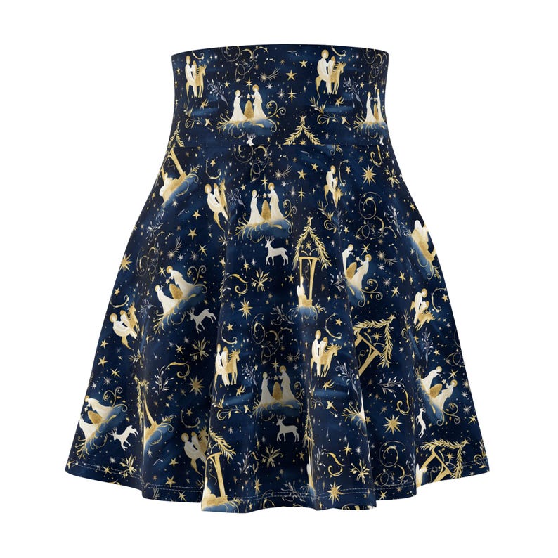 Victorian Nativity Scene Skater Skirt | Starry Night Holy Family Print ...