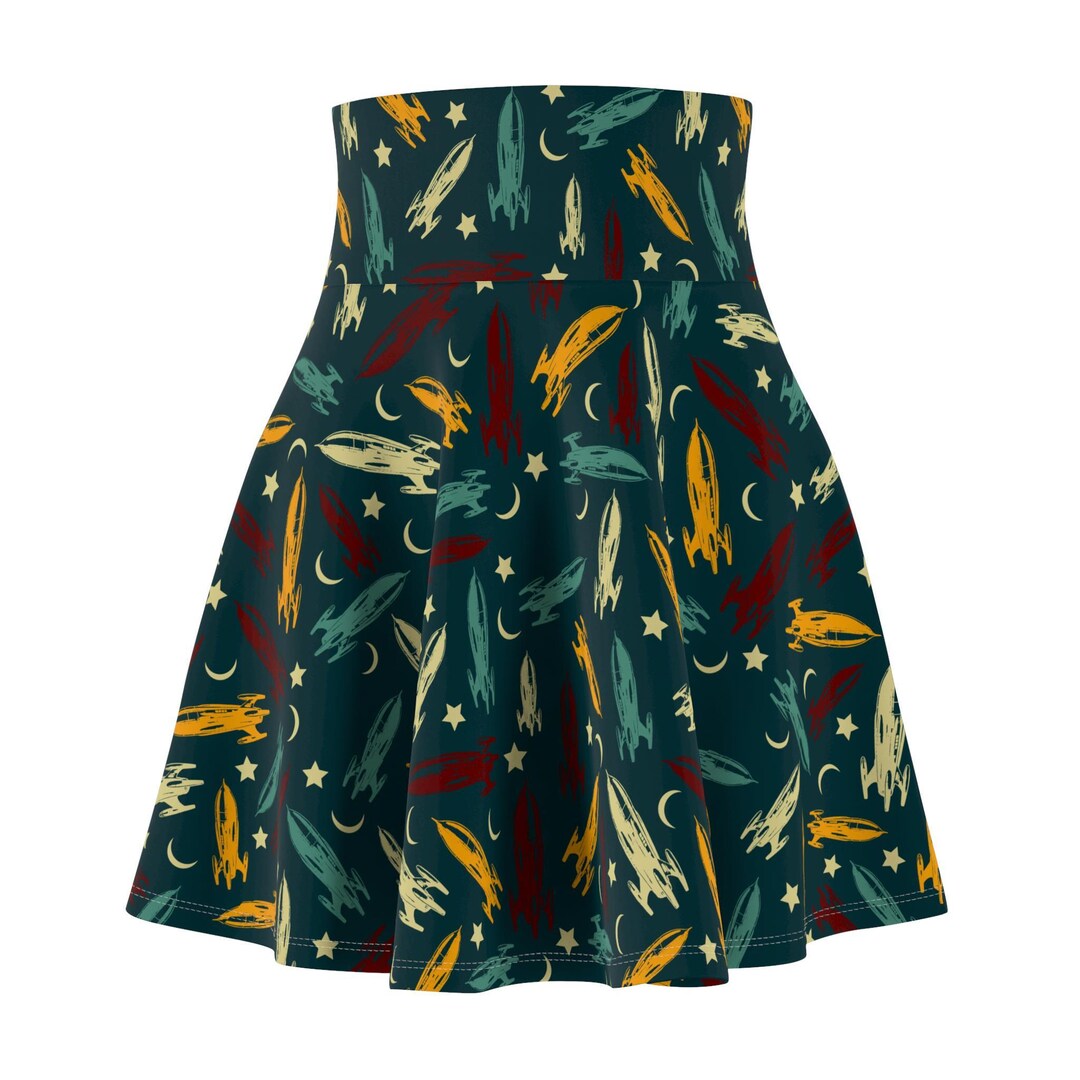 Kids Retro Space Skater Skirt, Rockets and Stars (high Waist, Stretchy ...