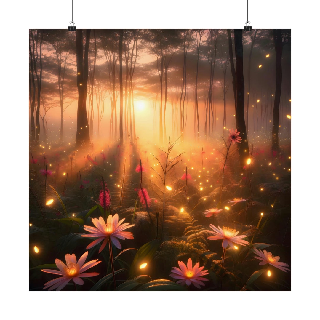 Enchanted Dawn Poster, Enchanted Forest Poster, Forest Poster, Fantasy ...