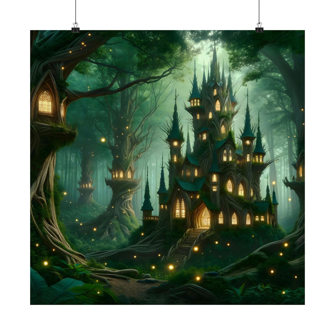 Woodland Castle Poster, Fantasy Poster, Mystical Forest Poster ...