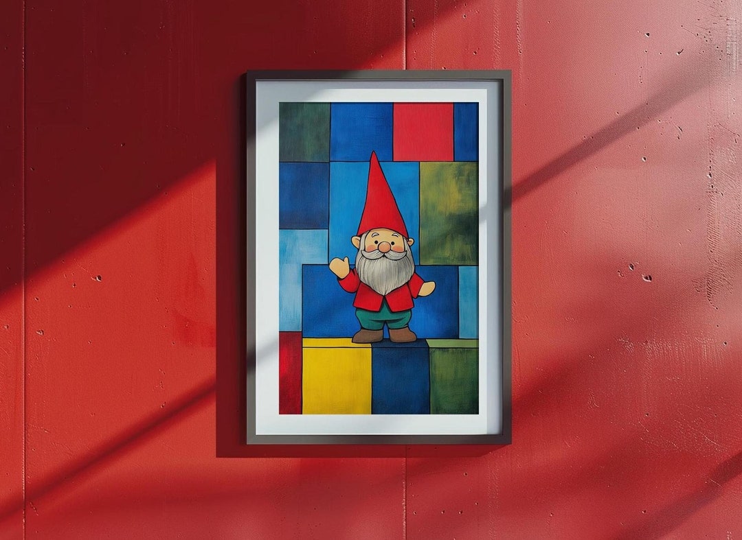 Geometric Gnome: Playful Mondrian-inspired Abstract Garden Art Print ...