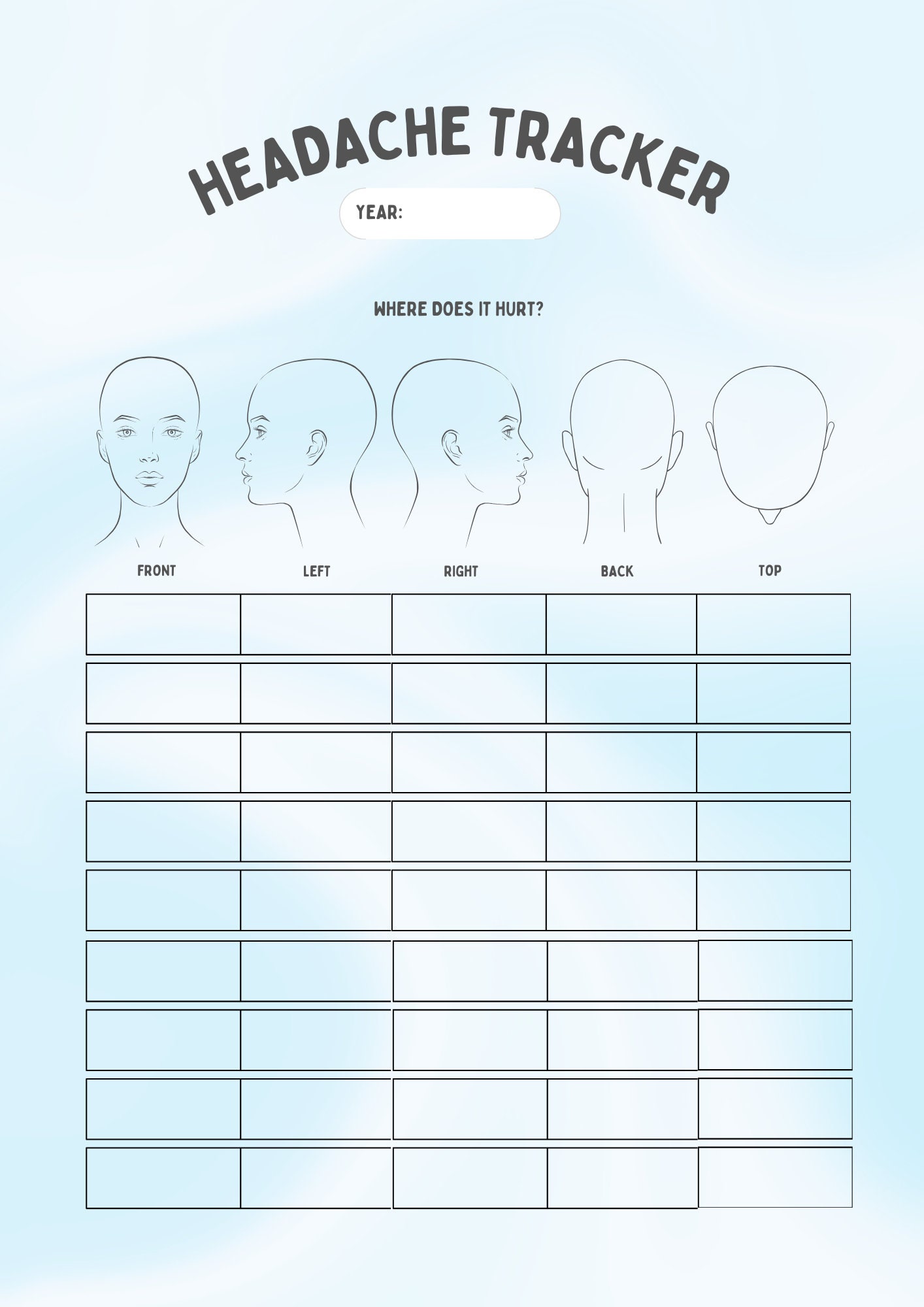 Headache Tracker cloudy Printable and Fillable - Etsy