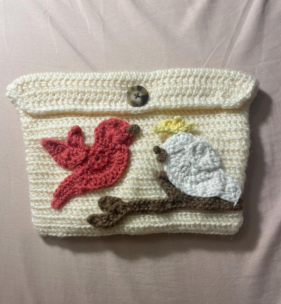 Multipurpose Crochet Pouch With Bird Decals - Etsy