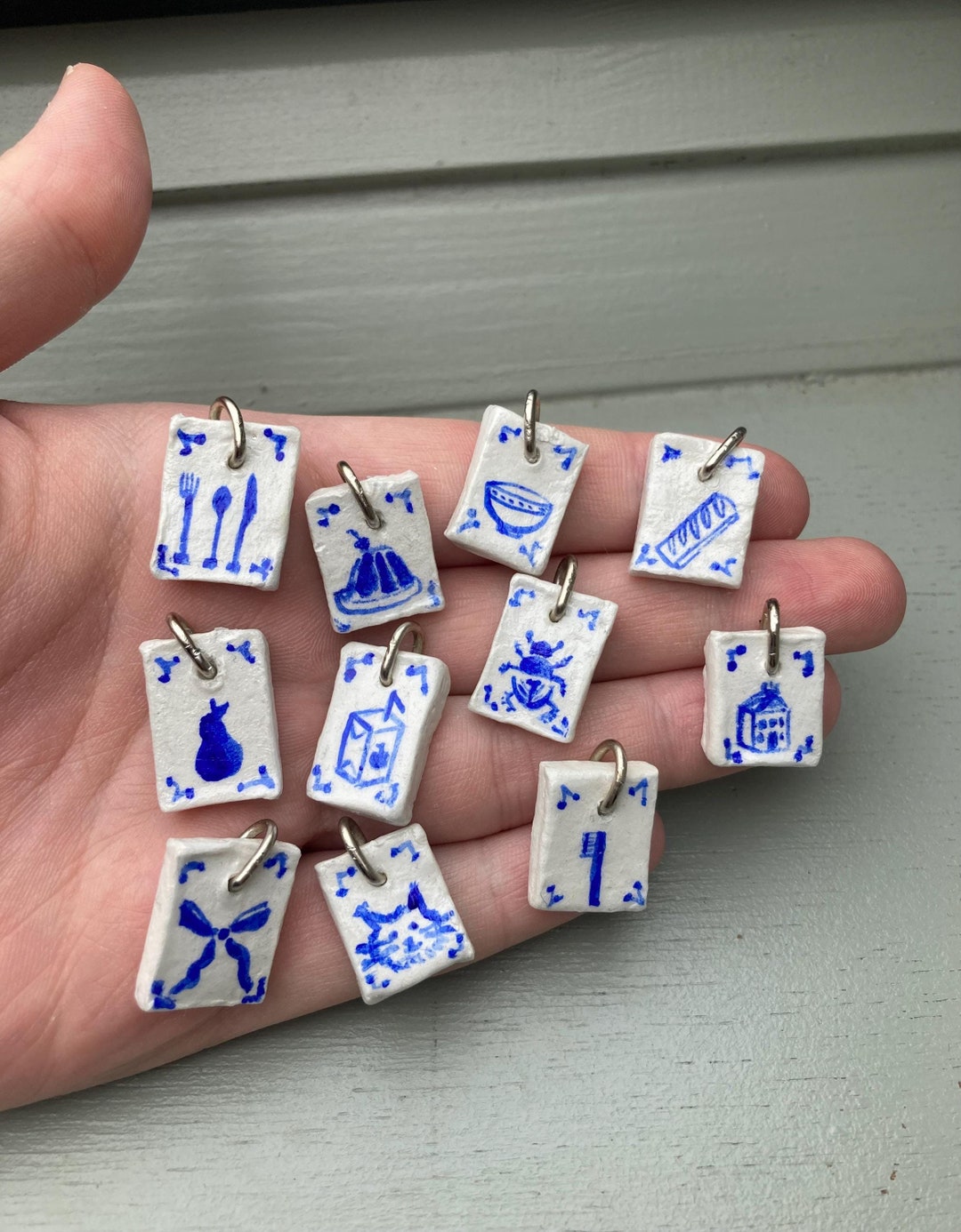 Handmade Clay Charms - Individual Charms Without Chain - Blue and White ...