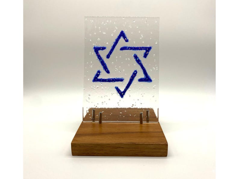 Star of David Fused Glass Sculpture W/ Base, Magen David, Hanukkah ...