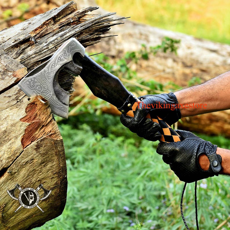 Hand Forged Viking Axe: Carbon Steel Bearded Hatchet, Ash Wood Handle ...