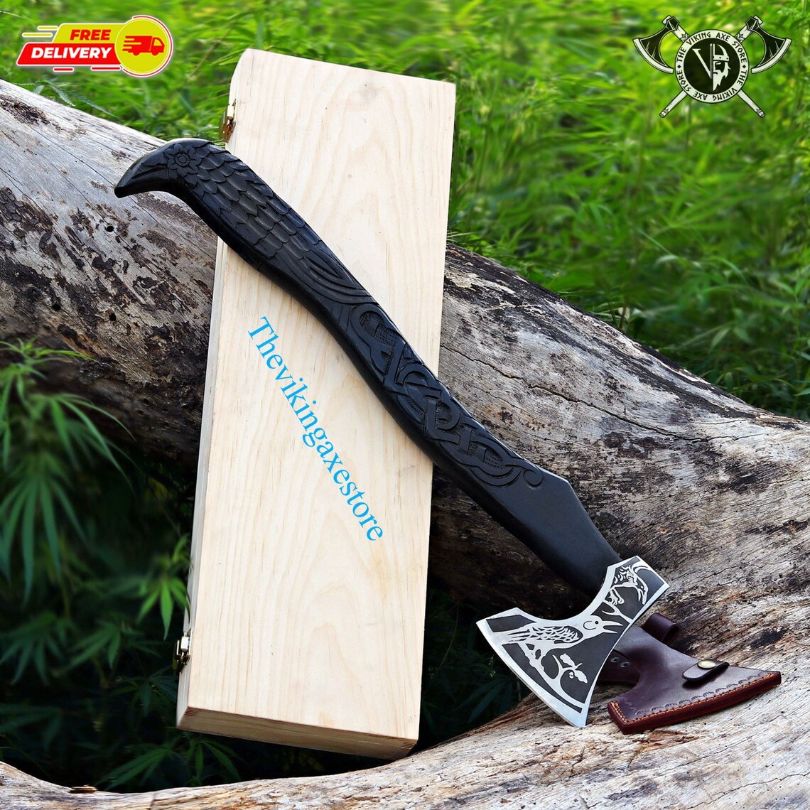 Custom Viking Axe, Viking Bearded Axe, Raven Engraved Axe, Viking ...