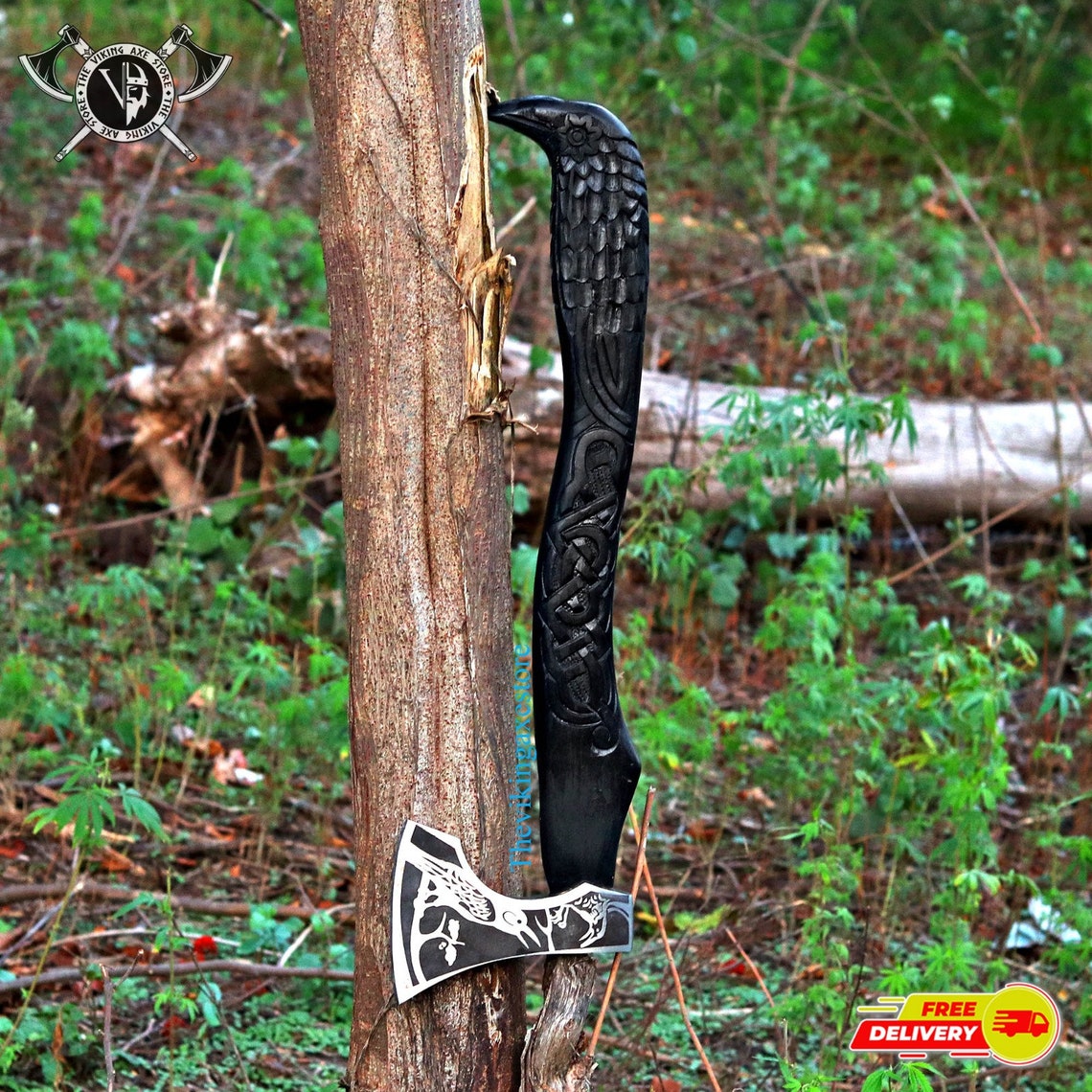 Custom Viking Axe, Viking Bearded Axe, Raven Engraved Axe, Viking ...