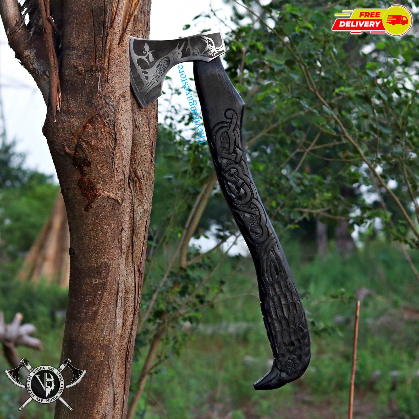 Custom Viking Axe, Viking Bearded Axe, Raven Engraved Axe, Viking ...