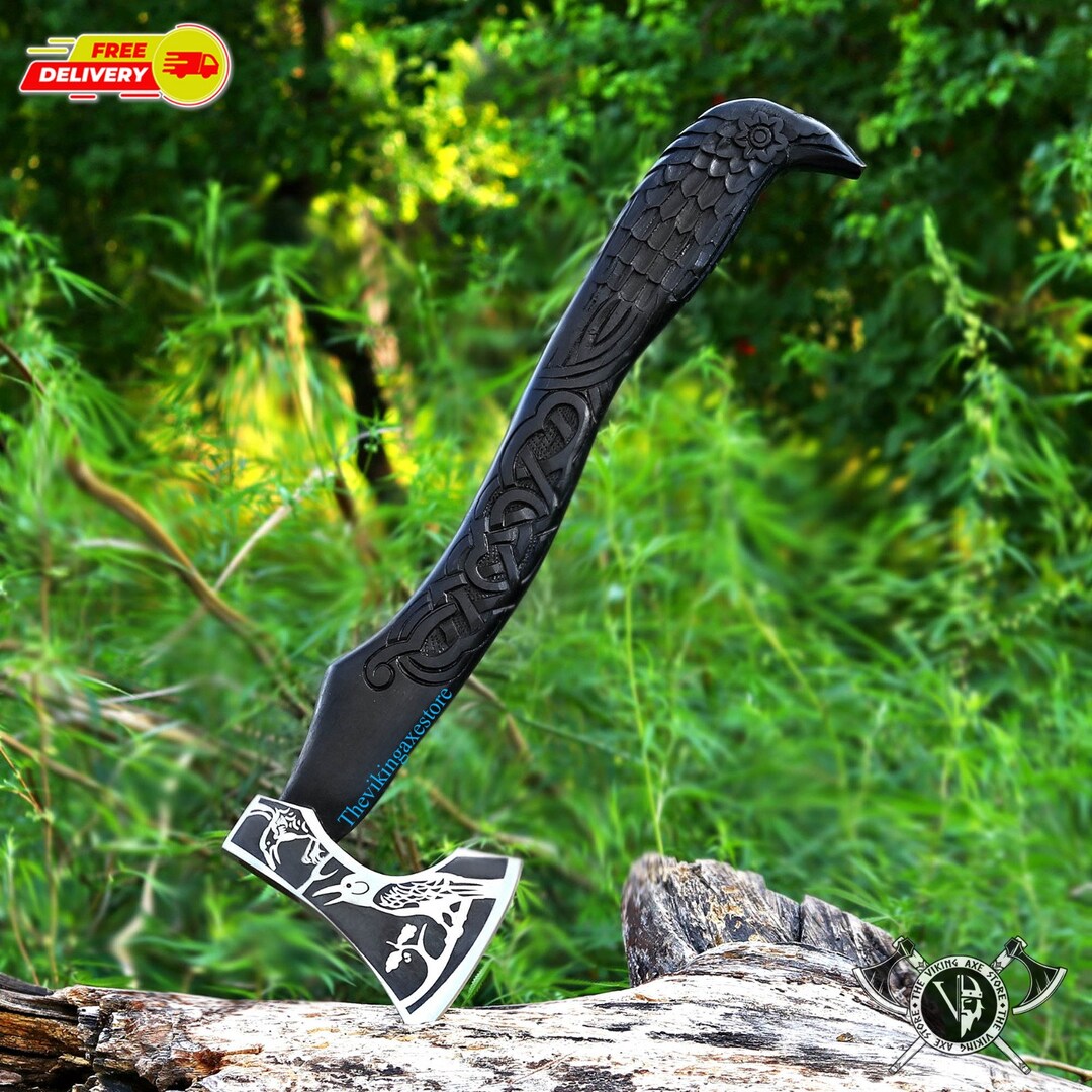 Custom Viking Axe, Viking Bearded Axe, Raven Engraved Axe, Viking ...