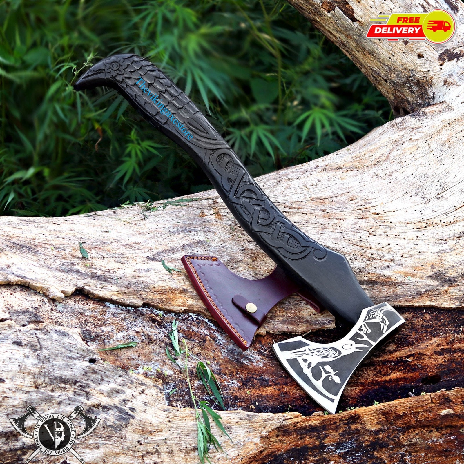 Custom Viking Axe, Viking Bearded Axe, Raven Engraved Axe, Viking ...