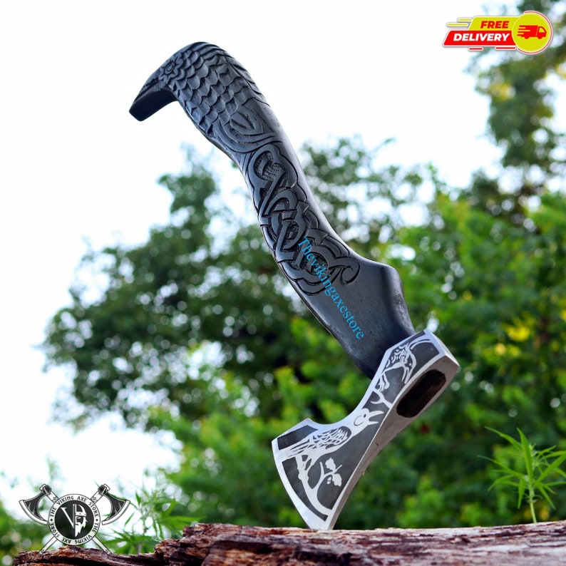 Custom Viking Axe, Viking Bearded Axe, Raven Engraved Axe, Viking ...