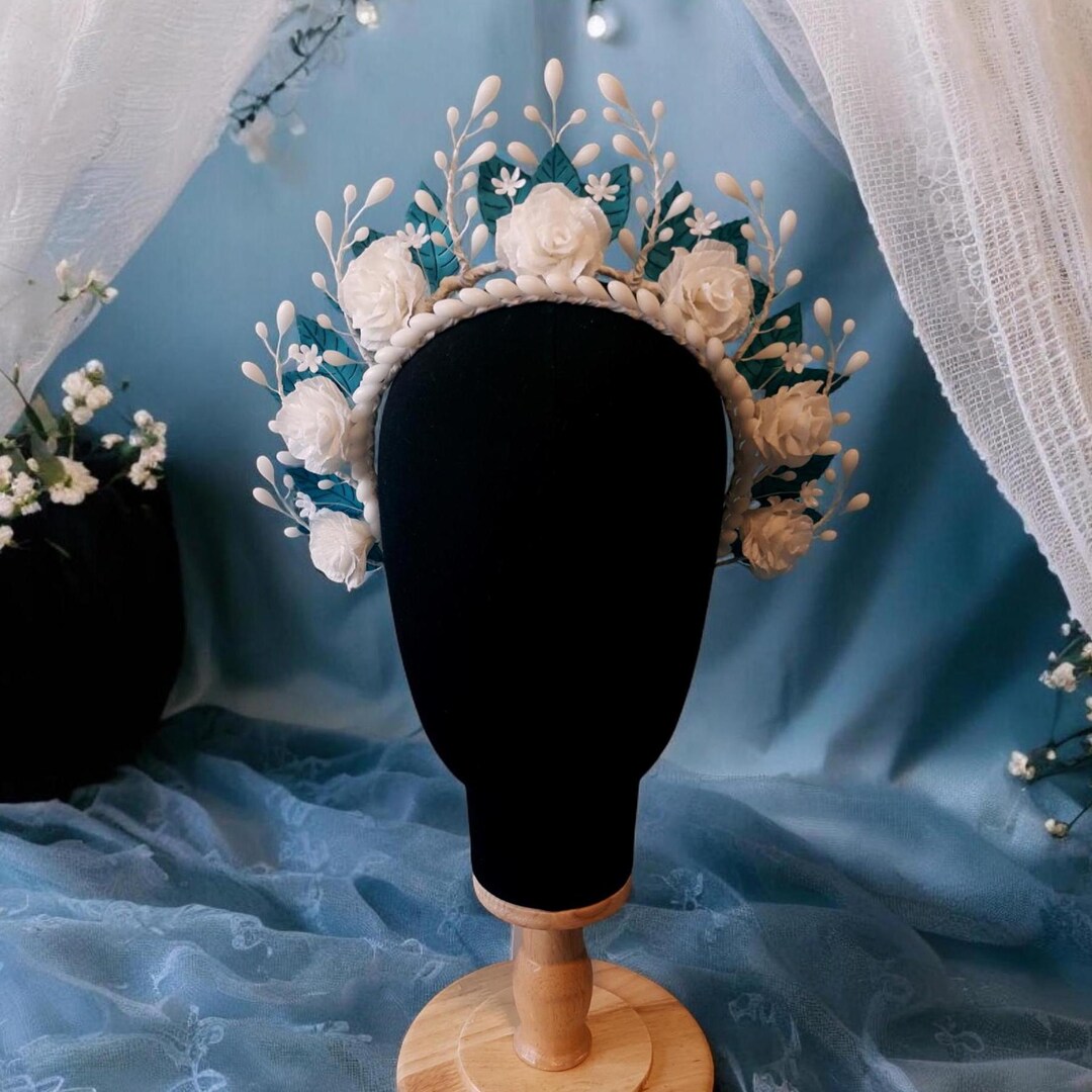 Floral Wax Wedding Crown: Vintage Tiara With Roses and Twigs for Bride ...