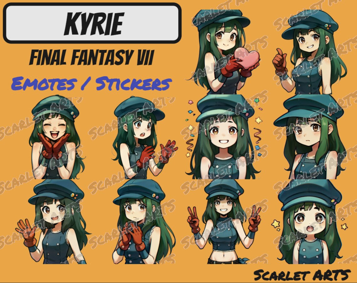 Kyrie Final Fantasy VII FF7 Emotes / Stickers Anime Chibi Style Twitch ...