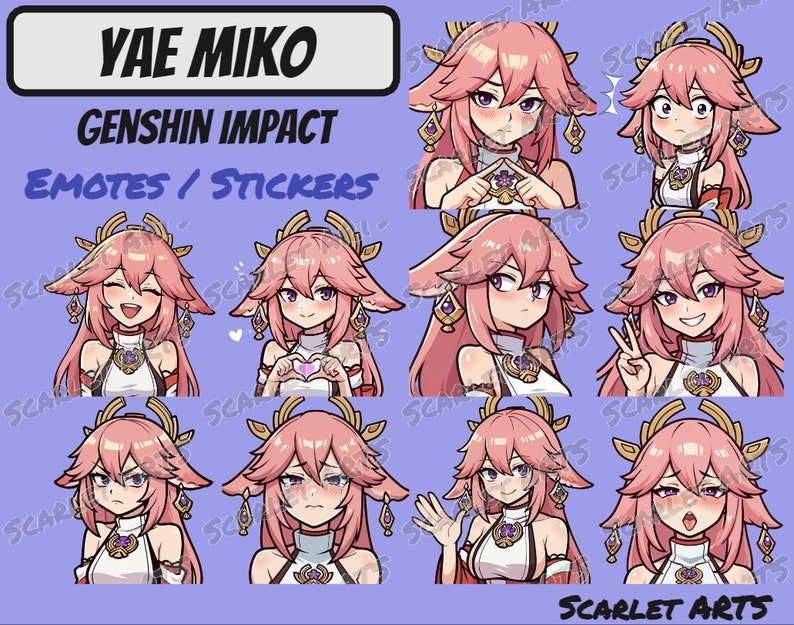 Yae Miko Genshin Impact Emotes / Stickers Anime Chibi Style Twitch ...