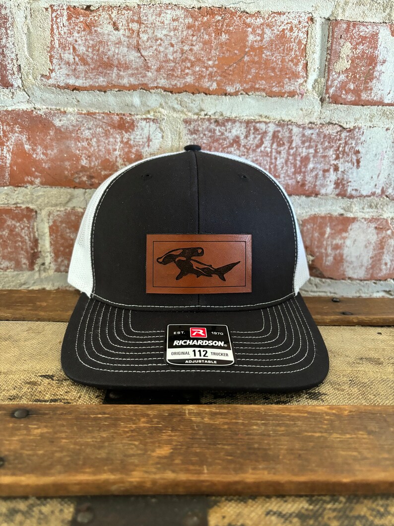 Hammerhead Shark Leather Patch Hat, Richardson 112, Trucker Hat - Etsy