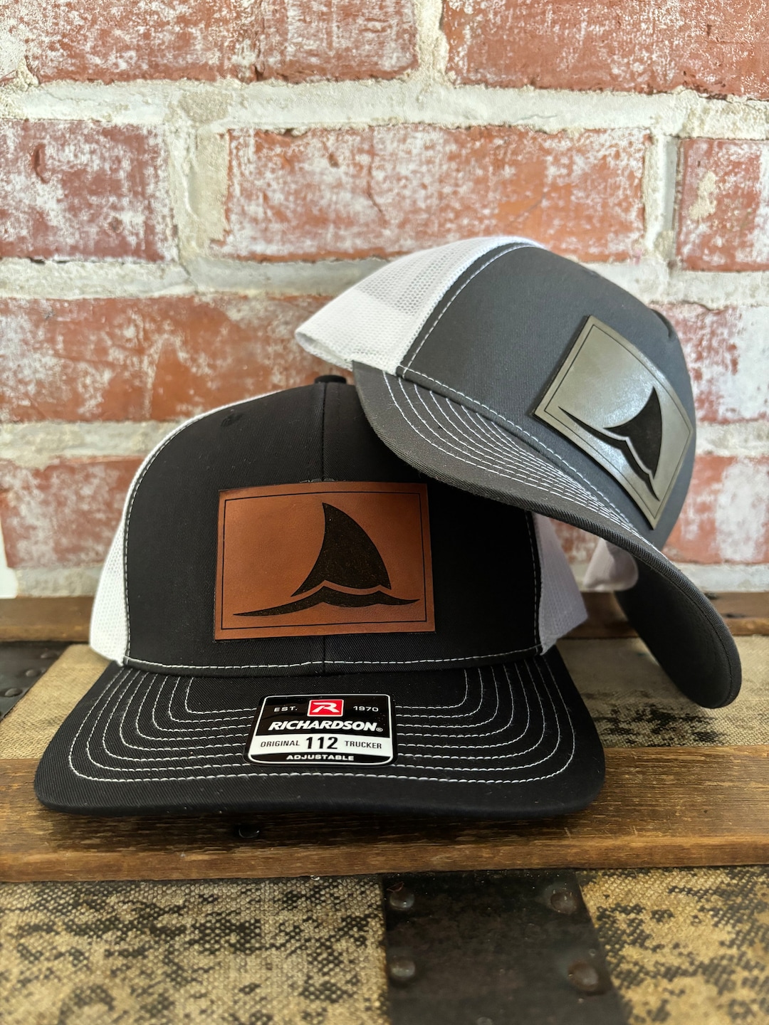 Shark Fin Leather Patch Hat, Richardson 112, Trucker Hat - Etsy