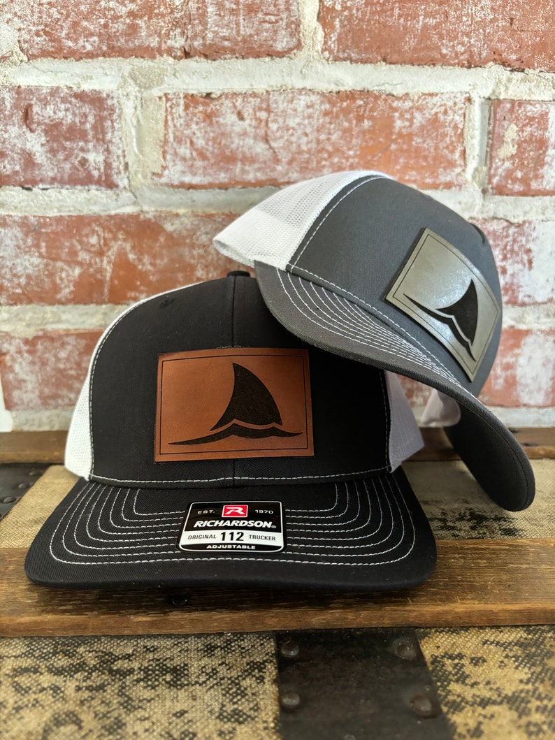 Shark Fin Leather Patch Hat, Richardson 112, Trucker Hat - Etsy